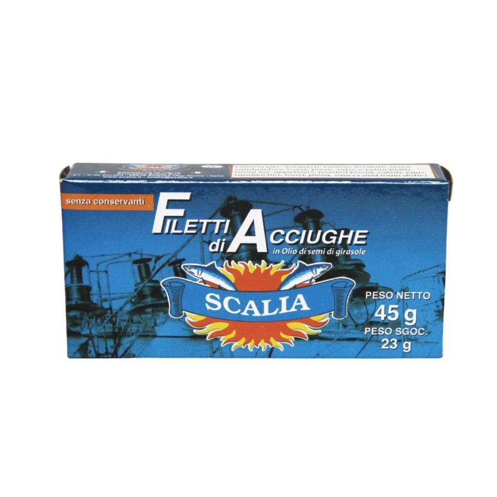 SCALIA ANCHOVY FILLETS SUNFLOWER OIL 48x45g - Cibosano